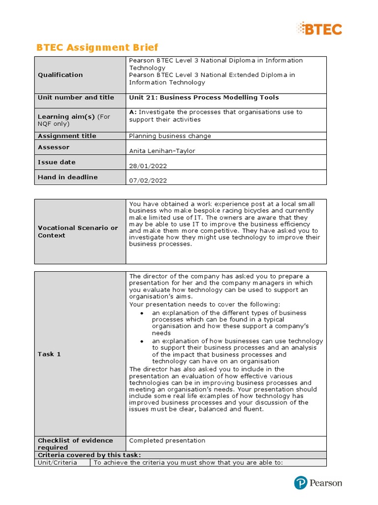 Unit-21 Authorised Assignment Brief For Learning Outcome A - Assignment ...