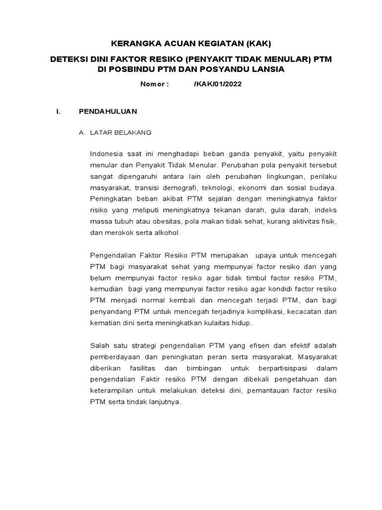 Kak Kegiatan Deteksi Dini Faktor Resiko PTM Di Posbindu | PDF | Sains & Matematika