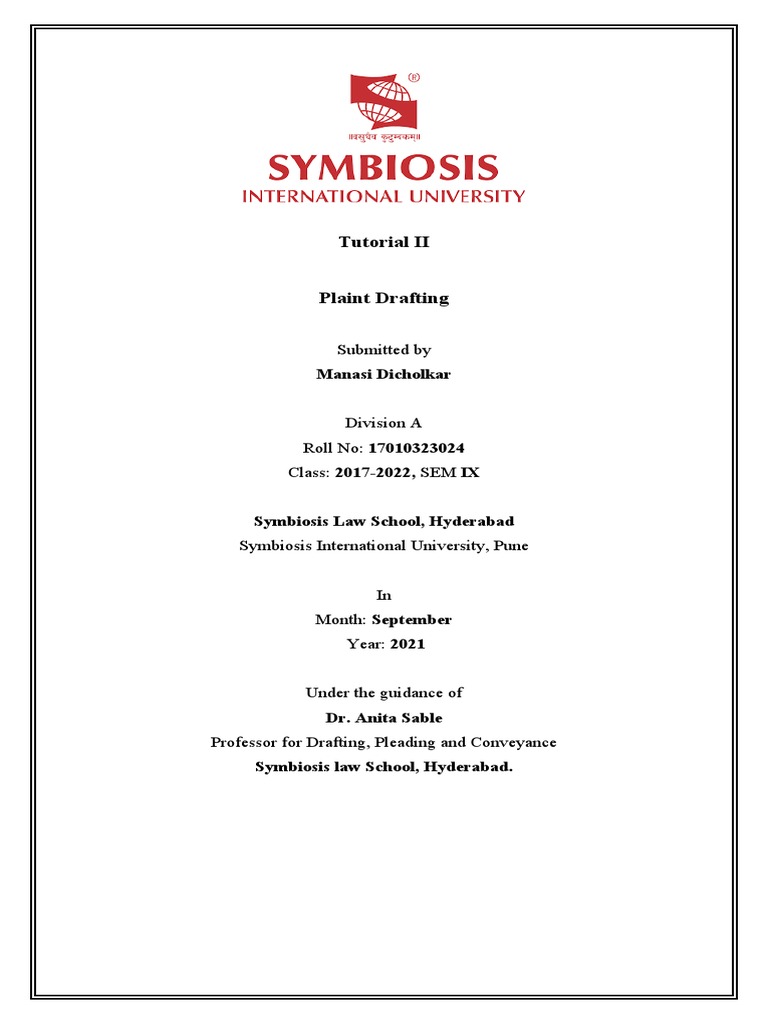 Tutorial II Plaint Drafting: Submitted by | Download Free PDF | Lawsuit ...