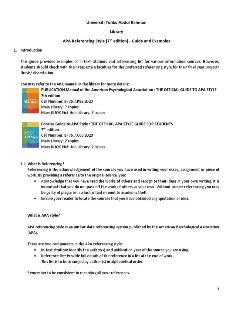 APA Referencing Style (7th edition) - A Comprehensive Guide and ...