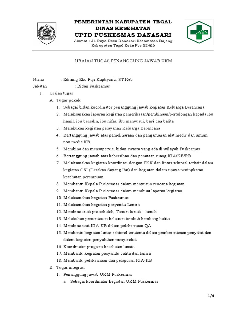 5.3.1.1 Uraian Tugas PJ UKM | PDF | Pengembangan Diri | Kesehatan Holistik