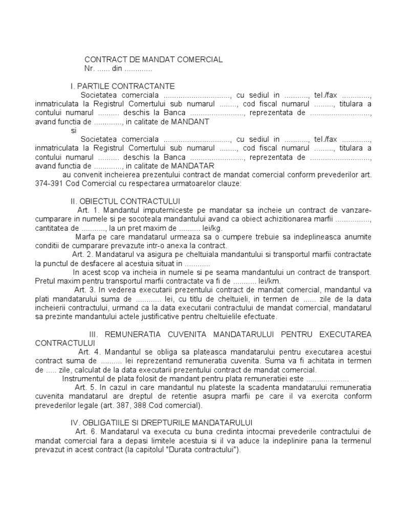 Contract de Mandat Comercial | PDF