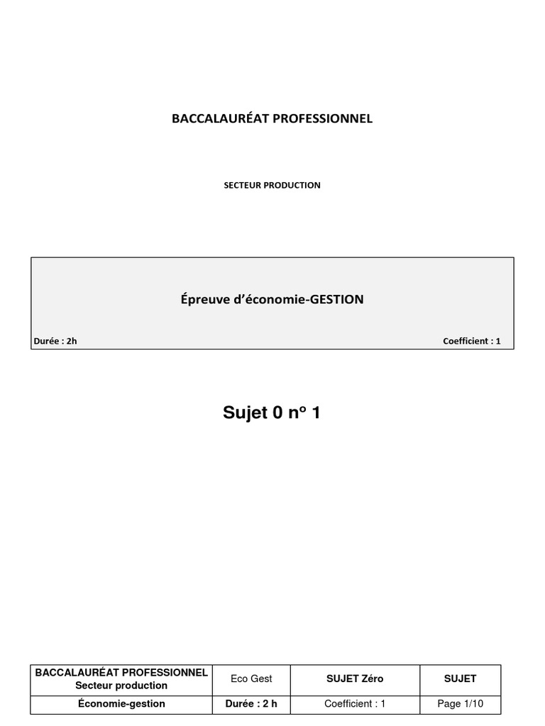 Épreuve Économie-Gestion Baccalauréat Pro | PDF | Économie sociale ...