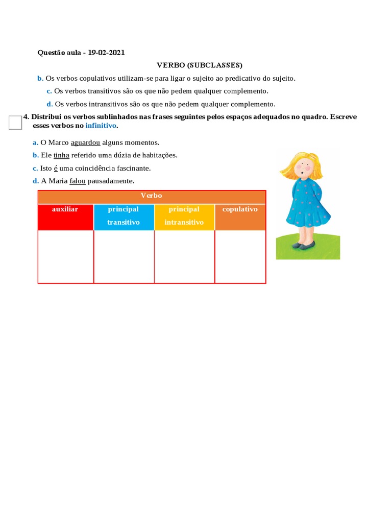 Questão Aula - Subclasse Dos Verbos - 6º Ano | PDF