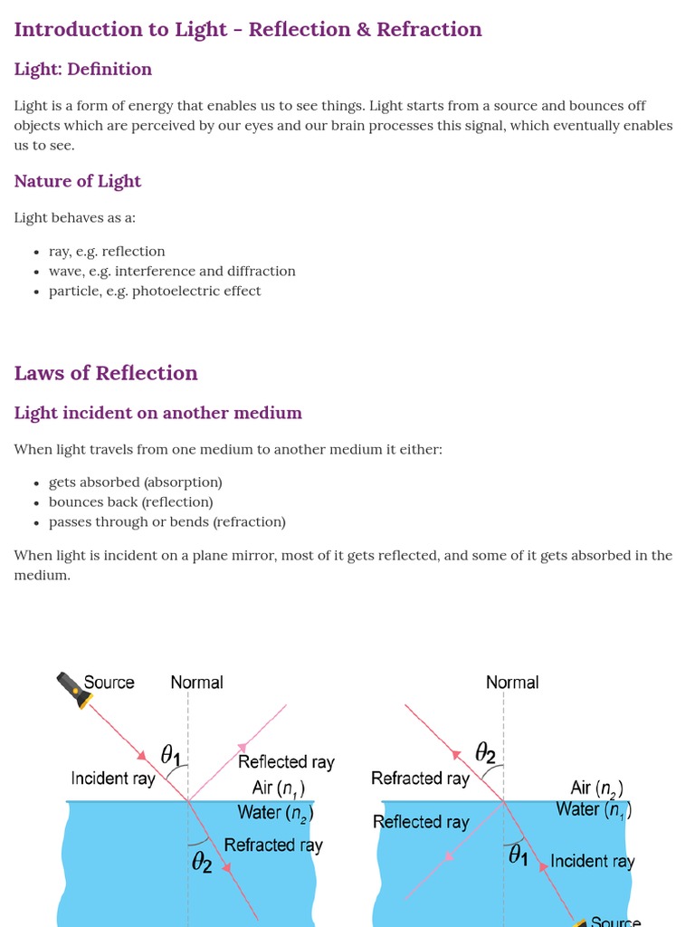 Light - Reflection & Refraction | PDF | Reflection (Physics) | Light