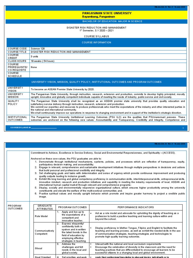 Preparing Future Educators: A Course Syllabus for Disaster Risk ...