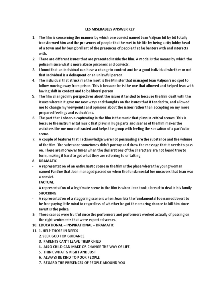 Les Miserables Answer Key | PDF | Les Misérables