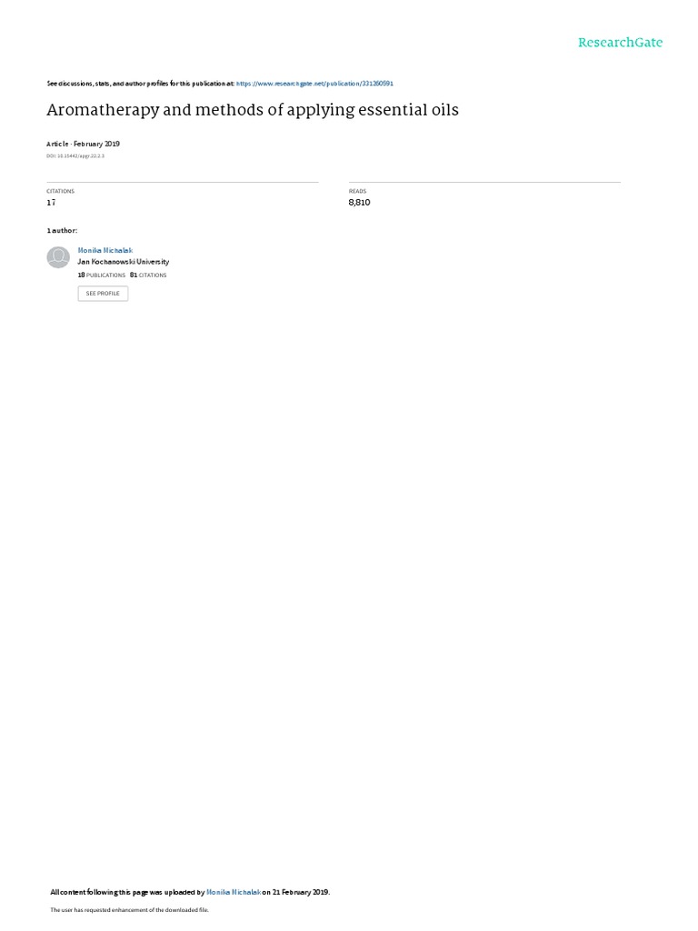 Aromatherapy and Methods of Applying Essential Oils | Download Free PDF ...