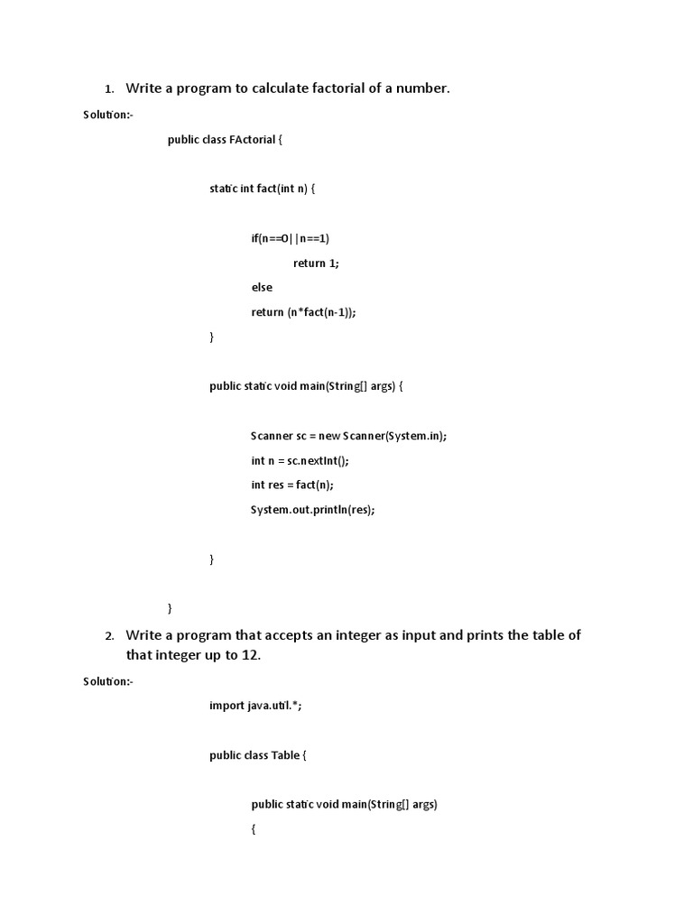 Write A Program To Calculate Factorial of A Number | PDF | Computer ...