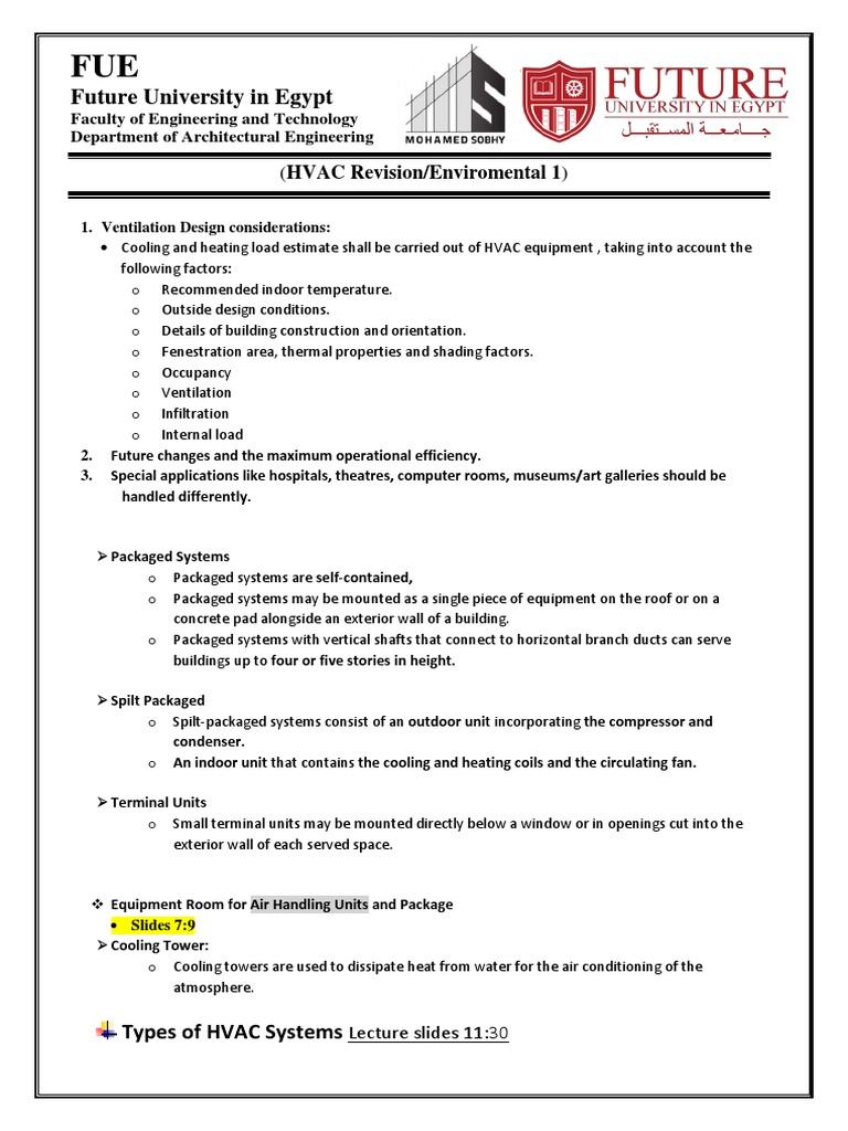 FUE Future University Egypt HVAC Design Considerations | PDF