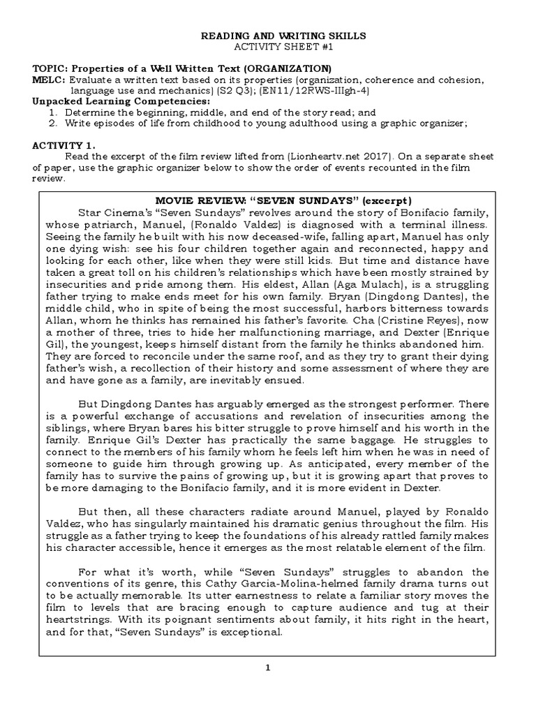 Activity Sheet 1 | PDF