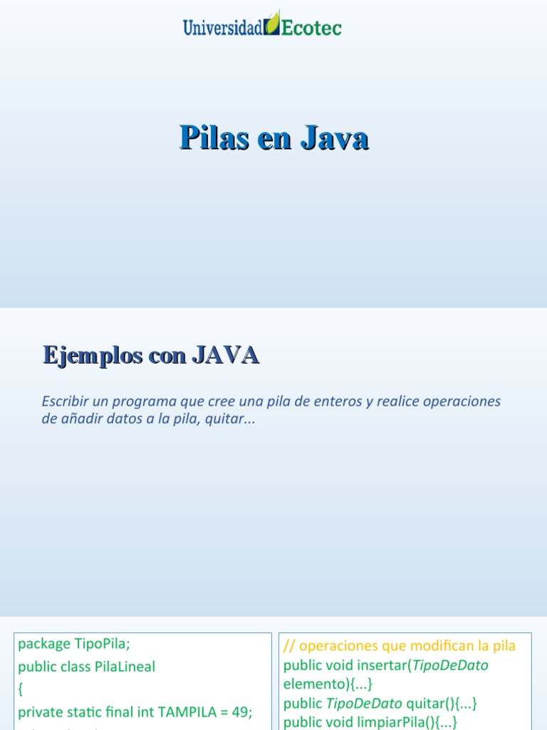 Implementación de Pilas en Java | PDF | Puntero (Programación de computadora) | Estructura de ...