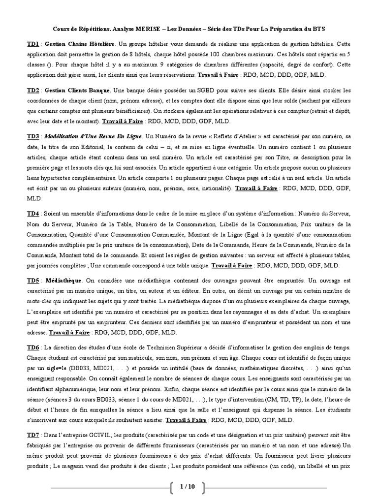 FicheTD - 3 MERISE - Les Données | PDF | Sodles | Bases de données