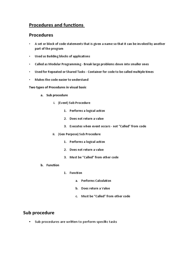 Procedures And Functions In Visual Basic A Comprehensive Guide To Modular Programming