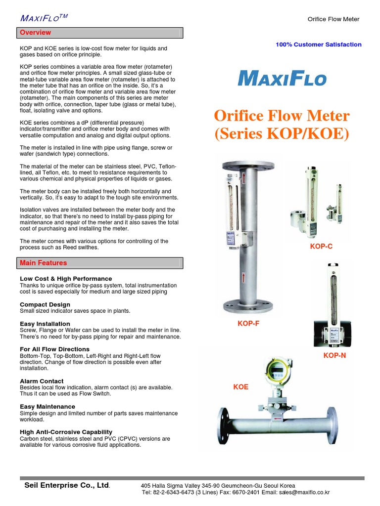Orifice Flow Meter (Series KOP/KOE) : AXI LO | PDF | Flow Measurement ...