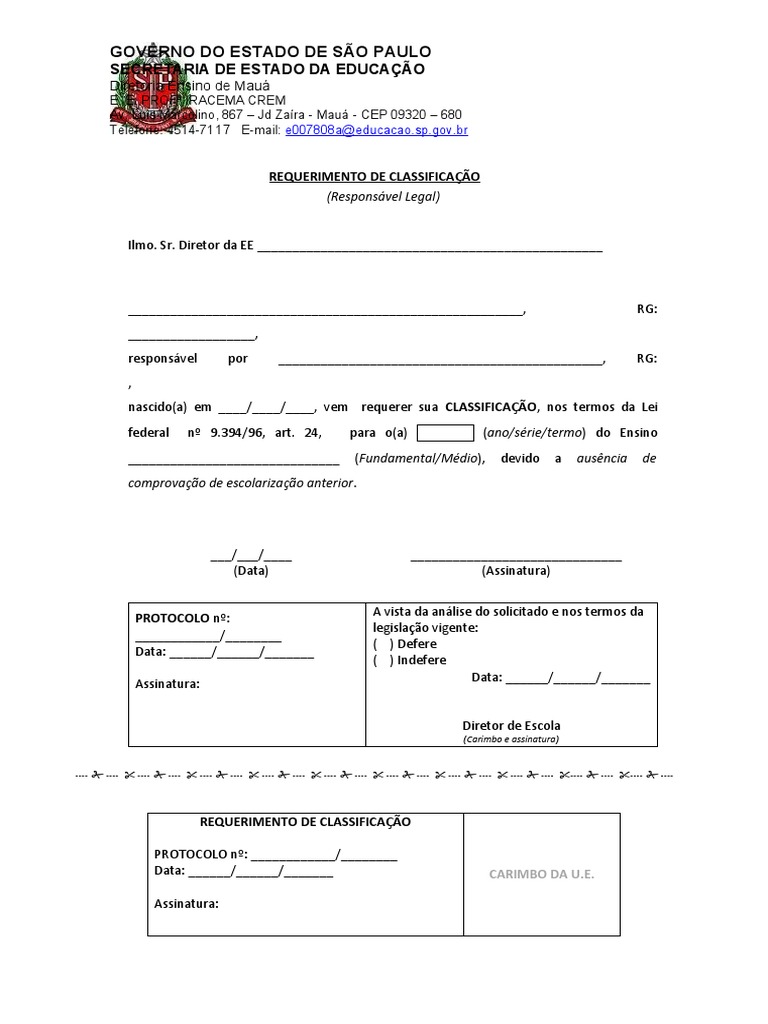 Requerimento de Classificação Escolar | PDF | Ensino médio
