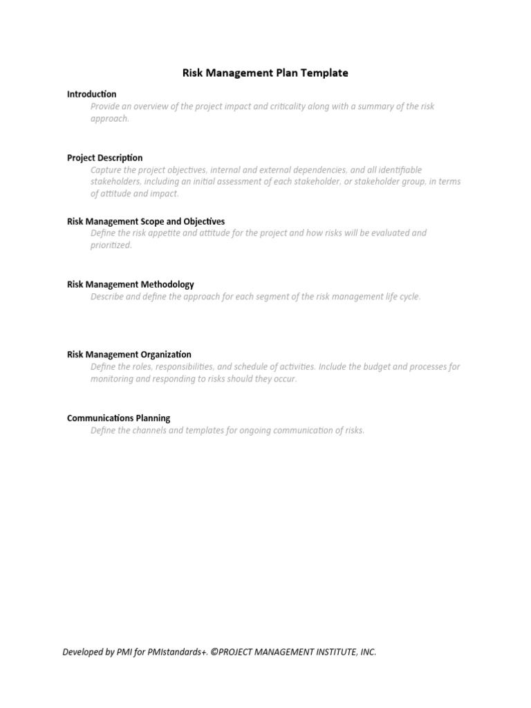 PMI Risk Management Plan Template | PDF | Business