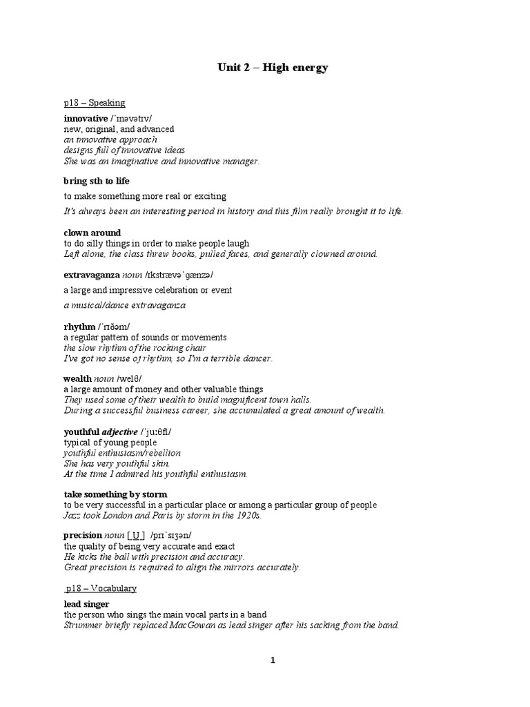 Unit 2 - High Energy: Innovative / Ɪnəvətɪv | PDF | Musical Instruments | Adjective