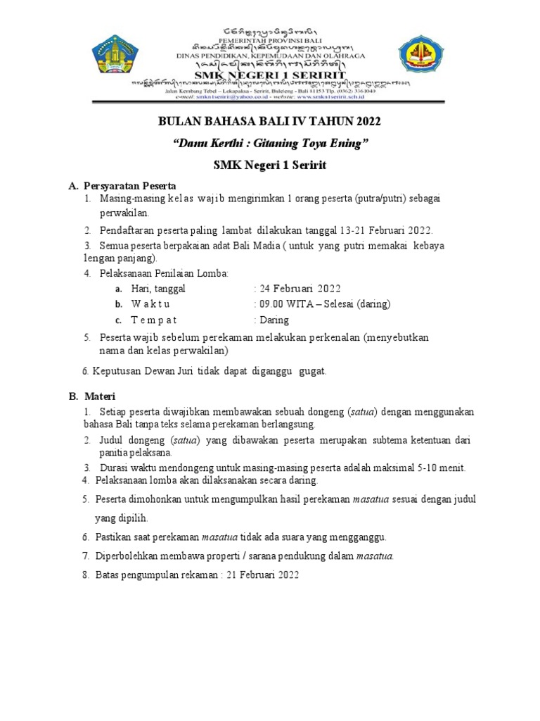 Kriteria Lomba Bulan Bahasa 2022 | PDF