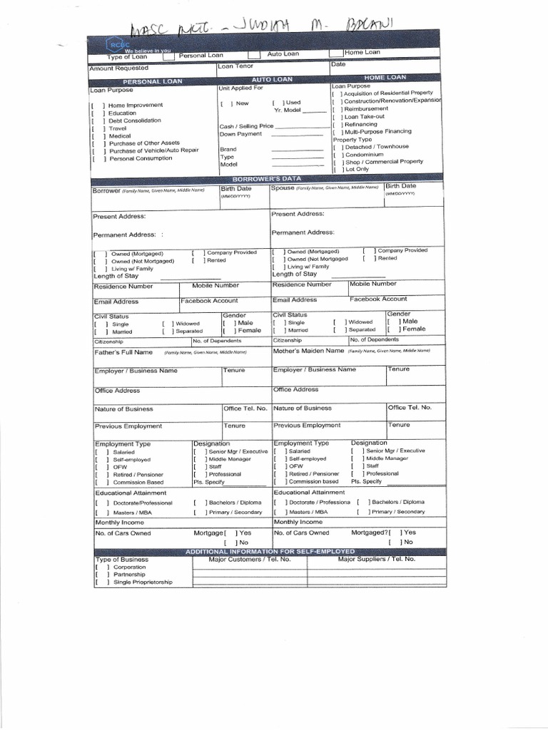 RCBC Form | Download Free PDF | Mortgage Loan | Debt