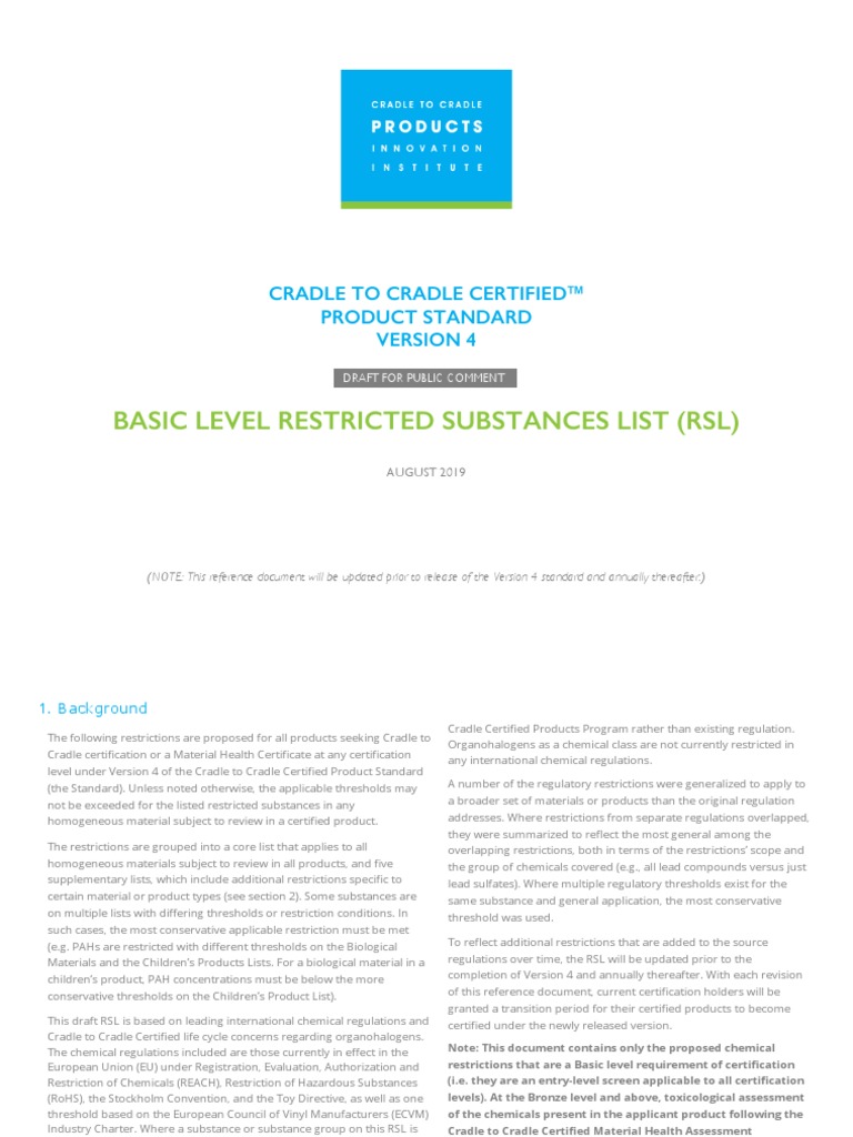Basic Level Restricted Substances List (RSL) : Cradle To Cradle ...