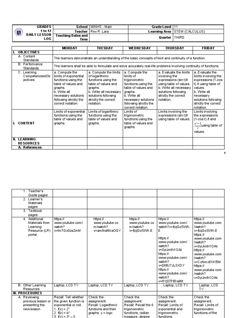 Calculus DLL Week 2 | PDF | Trigonometric Functions | Logarithm