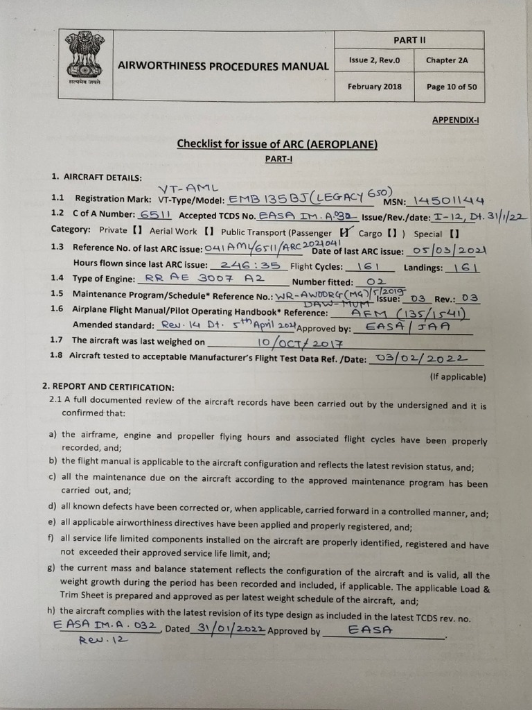 Apm Checklist Vt-Aml | PDF | Aircraft | Aerospace