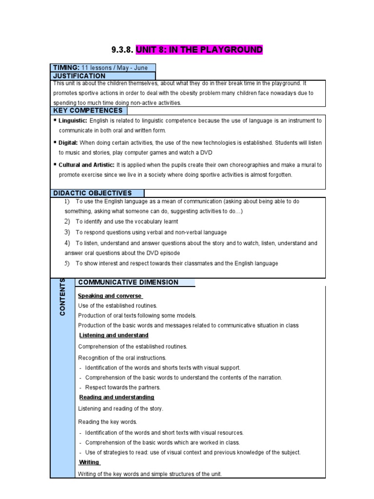 Unit 8 in The Playground | PDF | Reading Comprehension | Vocabulary