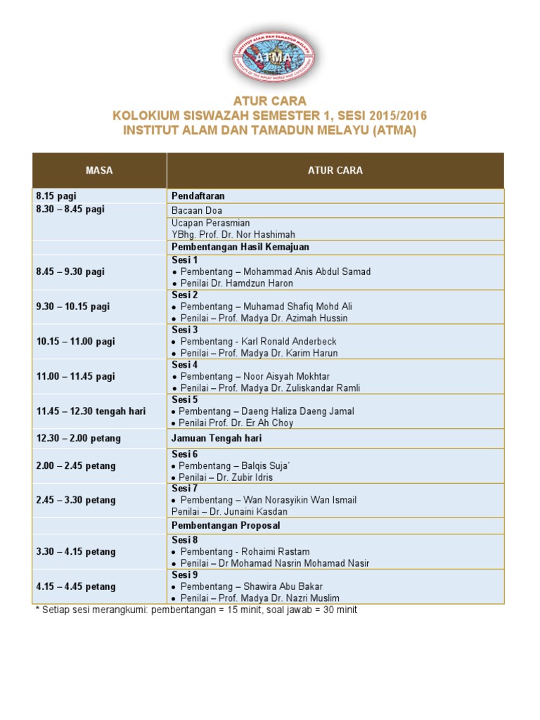 Atur Cara Kolokium | PDF