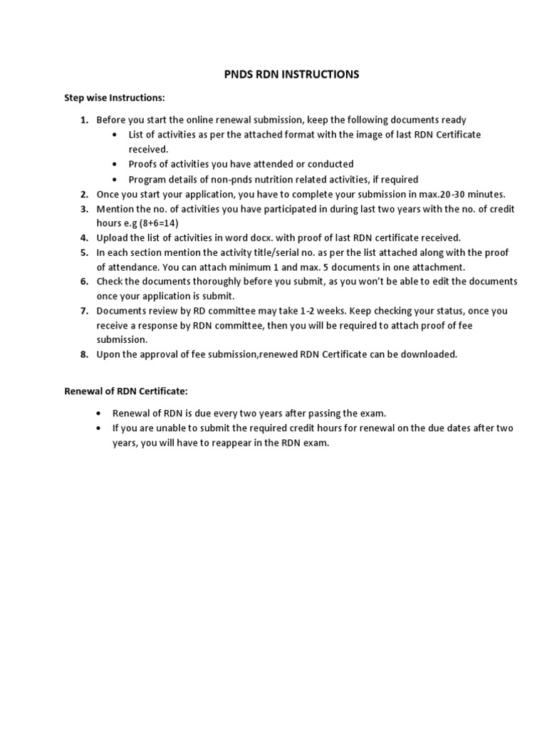 PNDS RDN Instructions | PDF | Career & Growth | Finance & Money Management