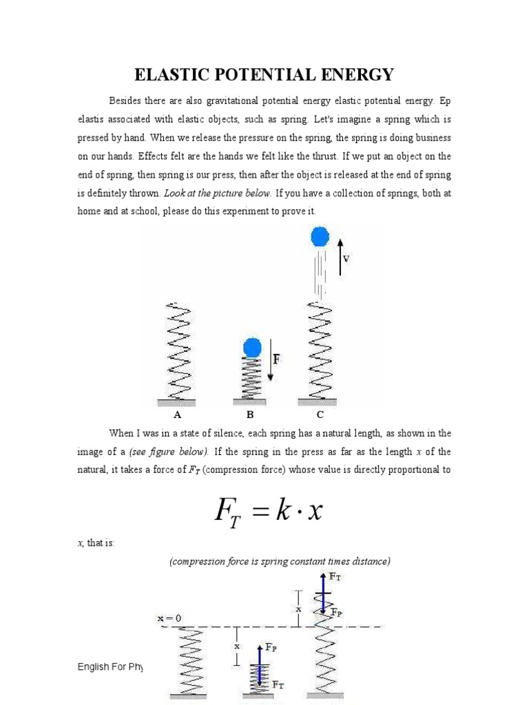 Elastic Potential Energy: English For Physics | PDF | Force | Potential ...
