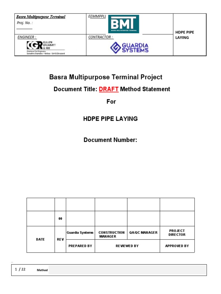 HDPE Pipes Installation Method Statement-DRAFT | PDF | Pipe (Fluid ...