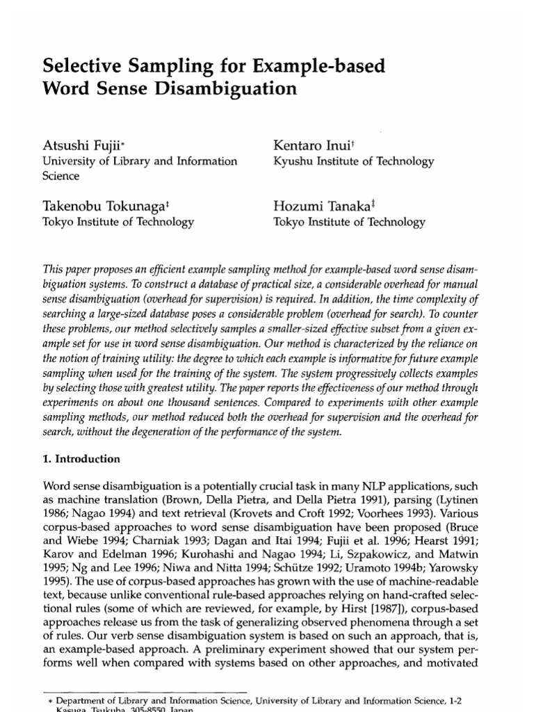 Selective Sampling For Example-Based Word Sense Disambiguation | PDF ...