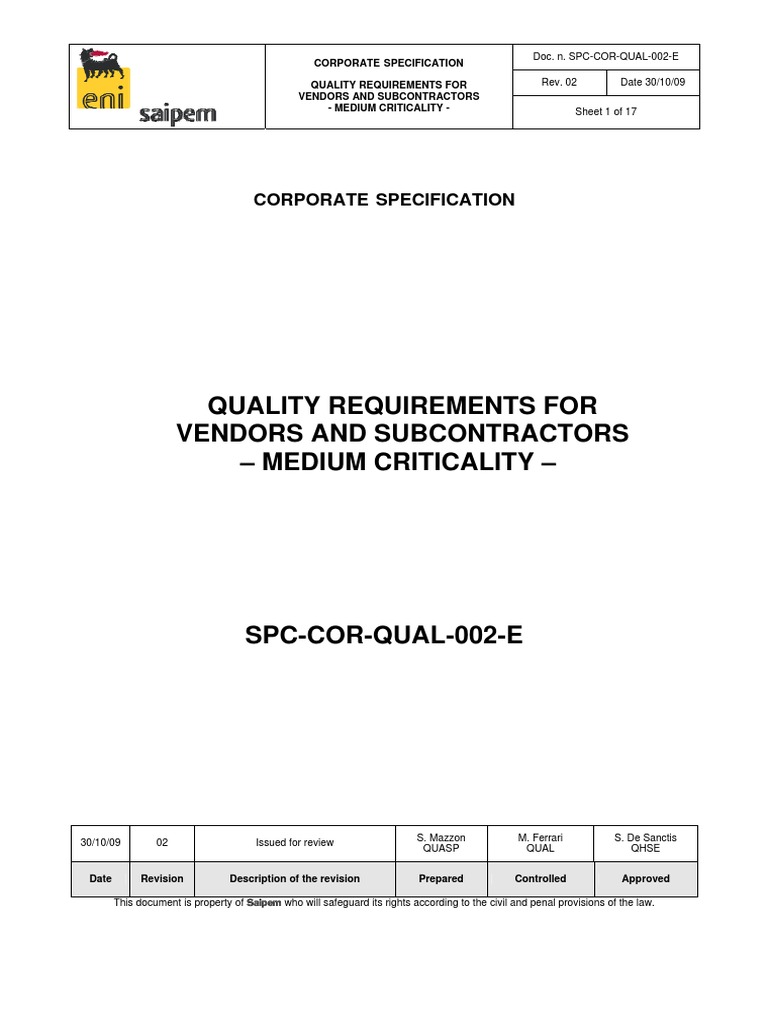 SPC Cor Qual 002 e | PDF | Specification (Technical Standard) | Verification And Validation