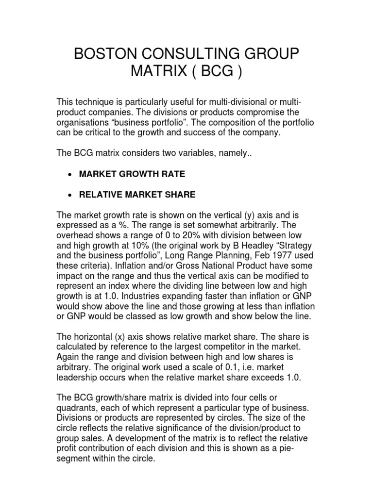 Boston Consulting Group Matrix | PDF | Strategic Management | Swot Analysis