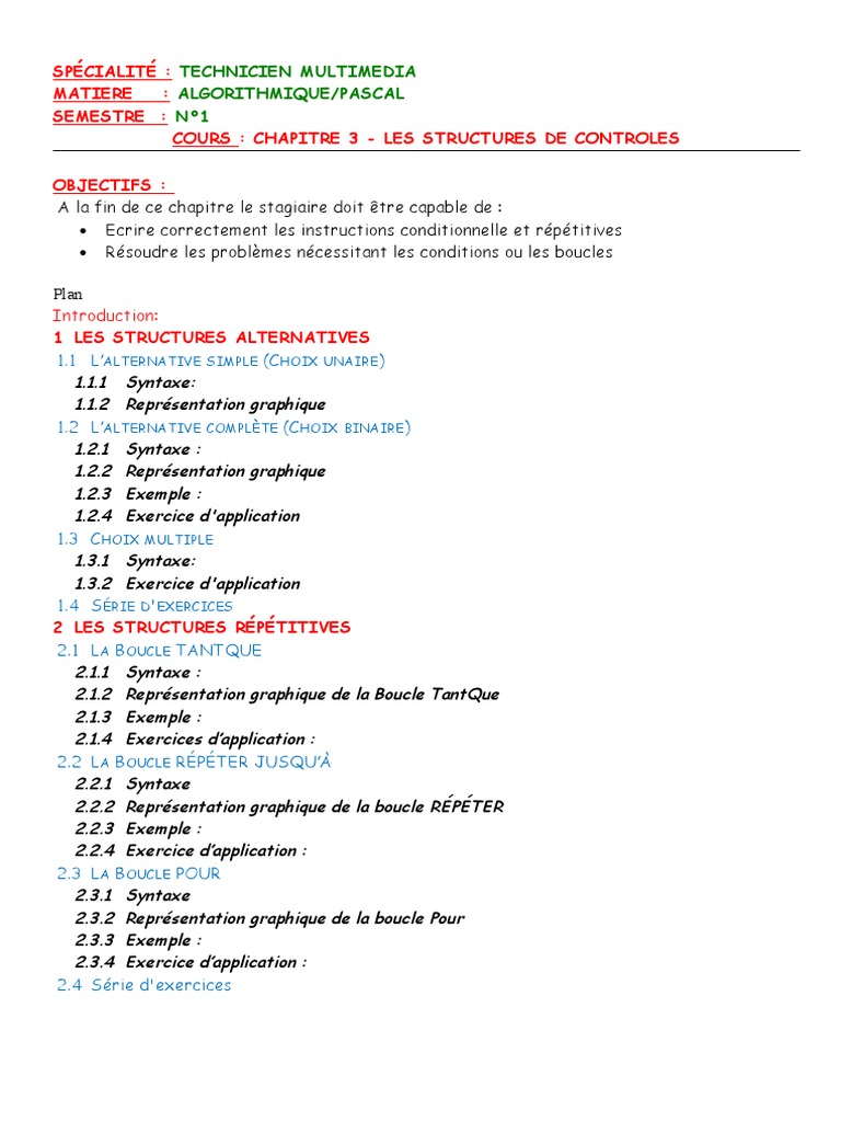 Chapitre 3 Les Structures de Controles | PDF | Structure de contrôle | Entier naturel