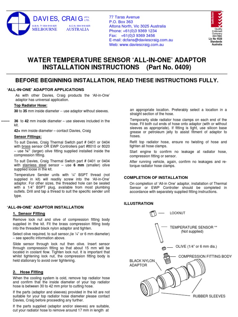 0409 - Water Temperature Sensor Instructions | PDF | Radiator | Engines
