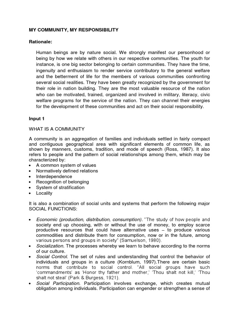My Community, My Responsibility Rationale | Download Free PDF ...