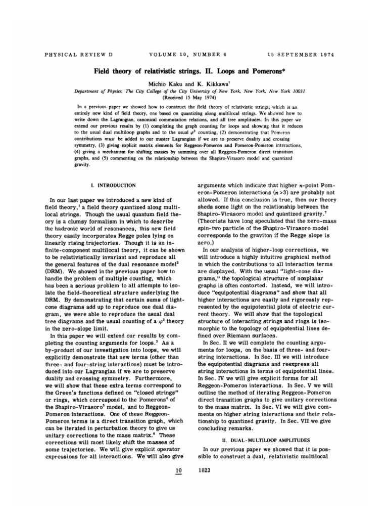 Field Theory of Relativistic Strings, II (1974) | PDF | Science & Mathematics