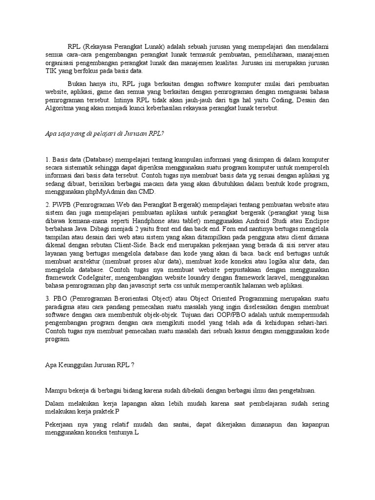 Jurusan RPL: Belajar Pengembangan Software | PDF