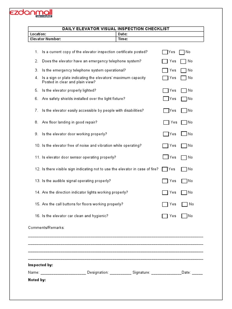 DAILY ELEVATOR INSPECTION CHECKLIST | PDF