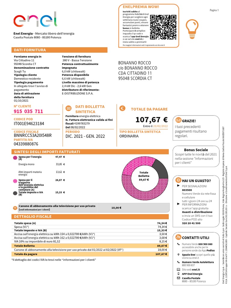 Dati Fornitura: Bonanno Rocco C/O Bonanno Rocco Cda Cittadino 11 95048 ...