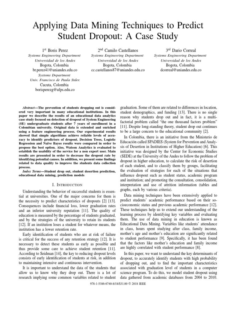 Applying Data Mining Techniques To Predict Student Dropout: A Case ...