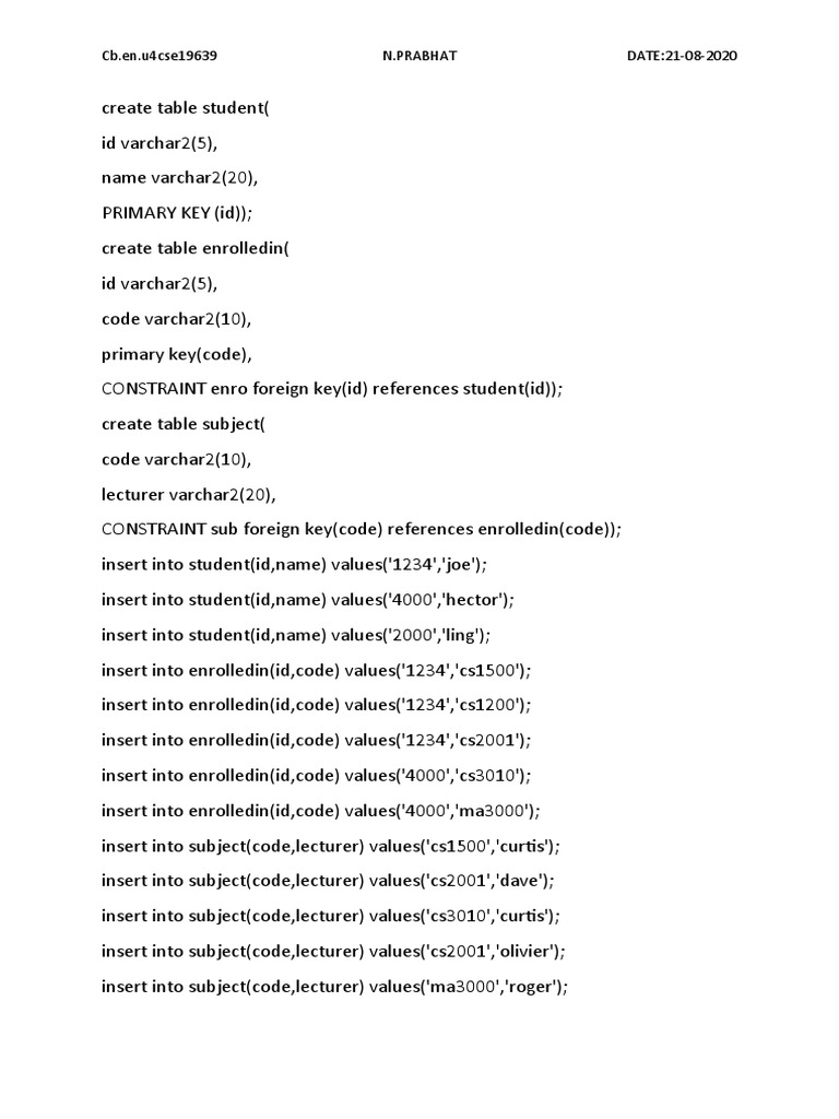 CB, En, U4cse19639 Dbms Lab3 | PDF | Computers | Technology & Engineering