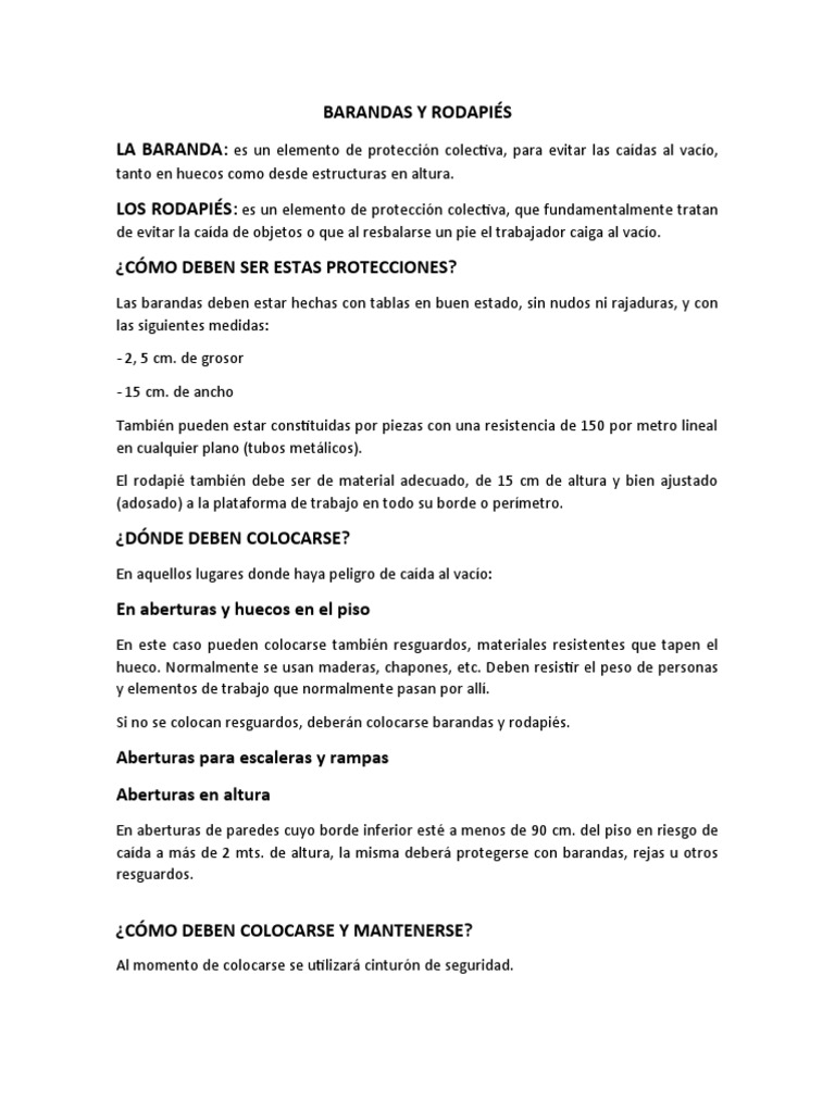 Seguridad en Barandas y Rodapiés | PDF