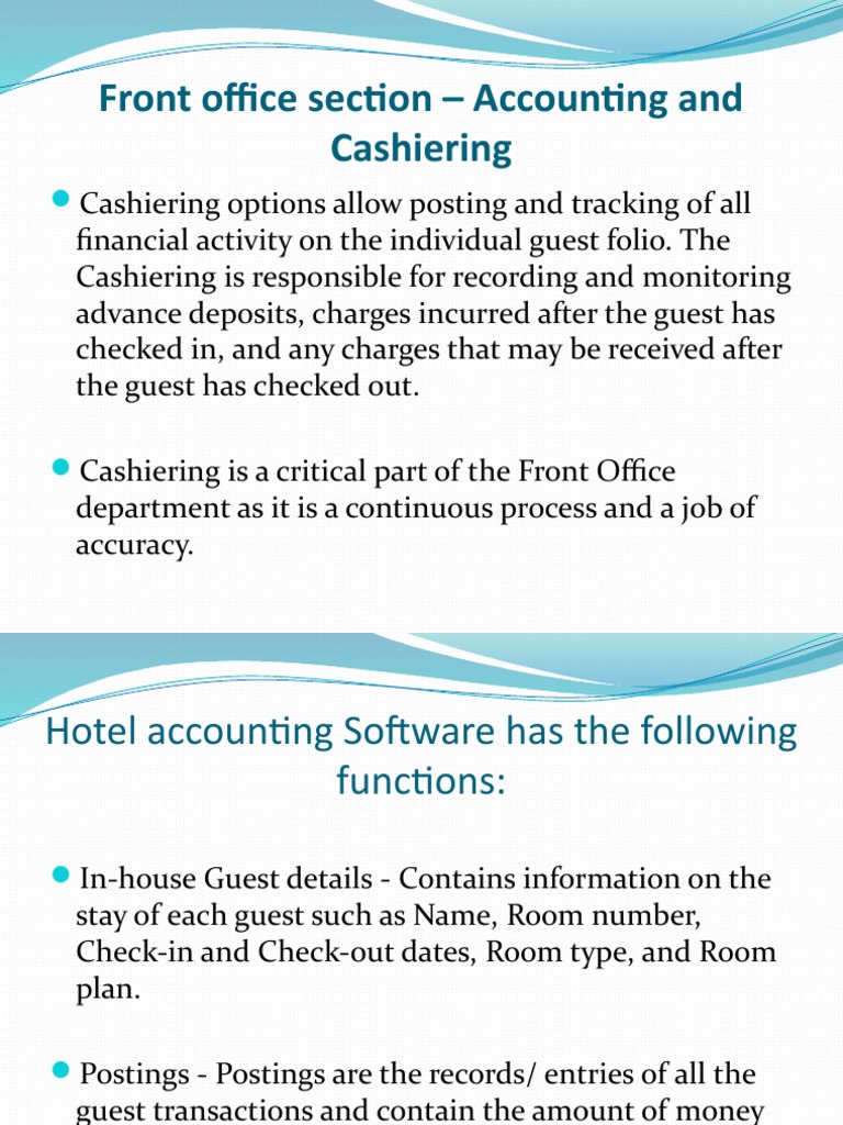 Front Office Operations: An Overview of Hotel Accounting, Cashiering ...