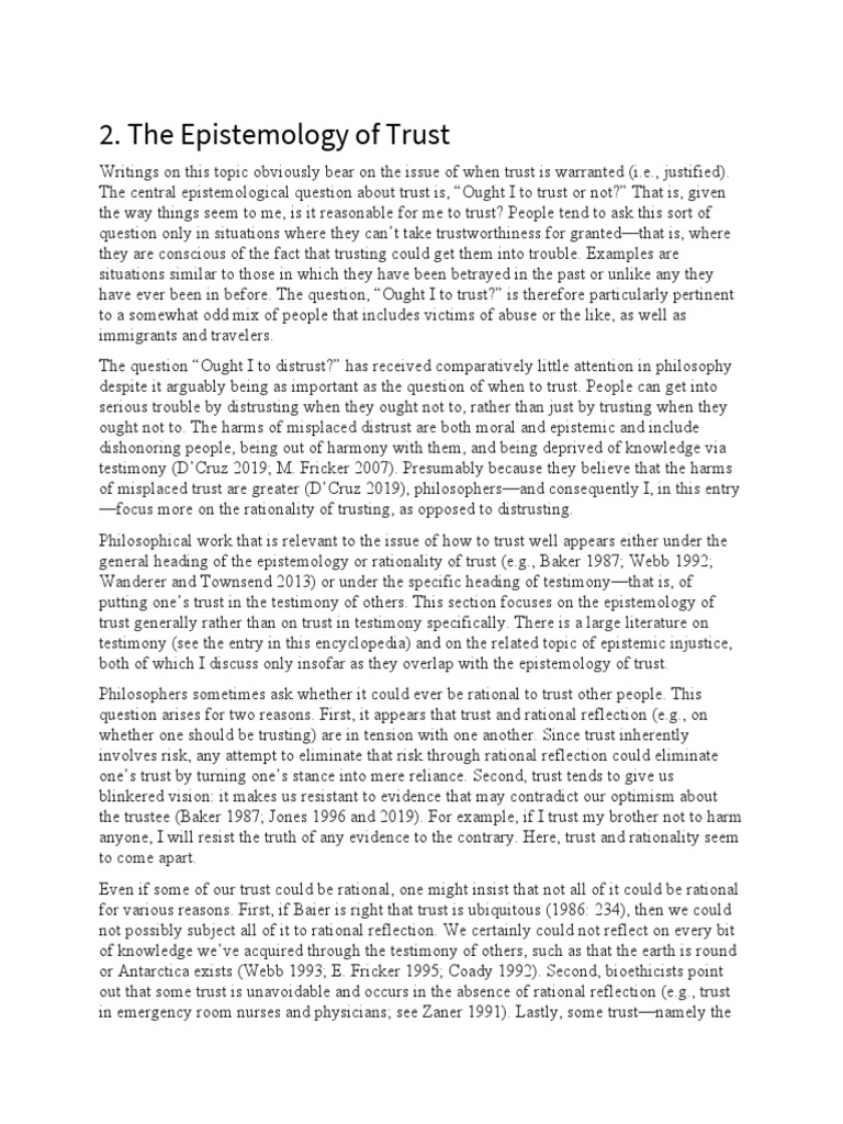 The Epistemology of Trust | PDF | Epistemology | Rationality