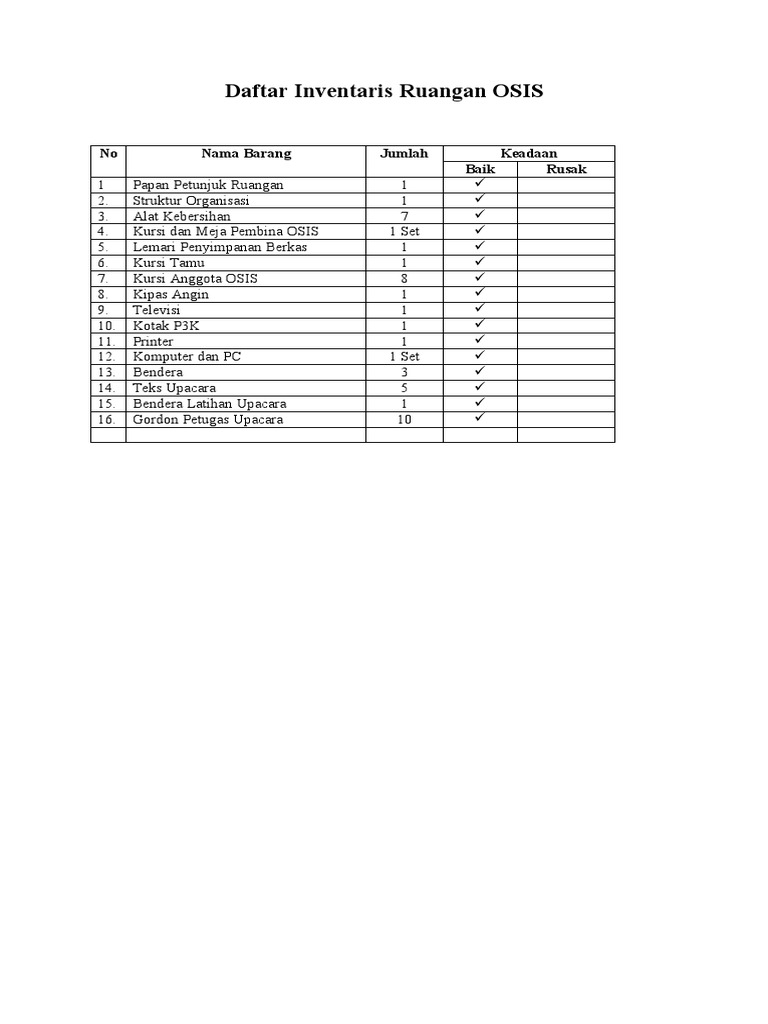 Daftar Inventaris Ruangan OSIS | PDF