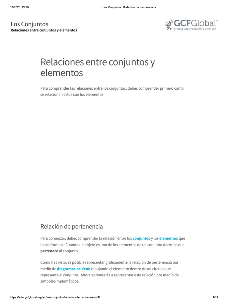 Los Conjuntos - Relación de Contenencia | PDF | Conjunto (Matemáticas ...
