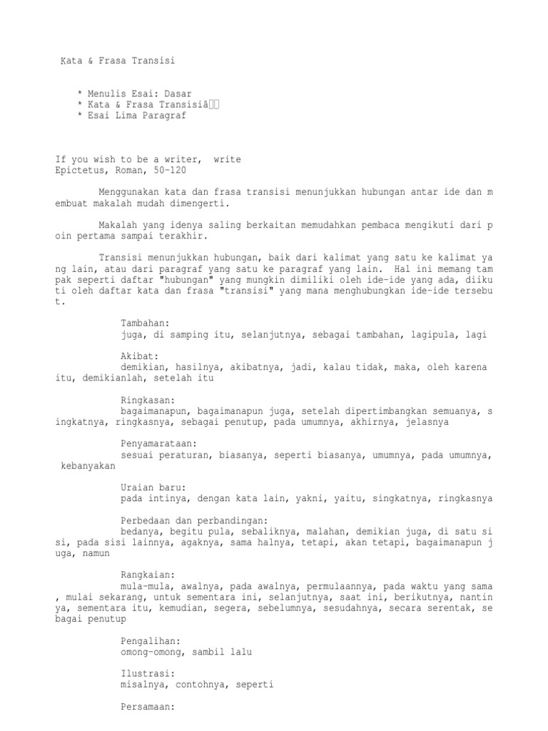 Catat 15+ Contoh Kata Atau Frasa Transisi Paling Lengkap | Kata Kata ...